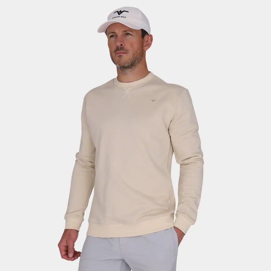 Men's Golf Crewneck: Tan | Avalon Modern Luxury Golf Apparel