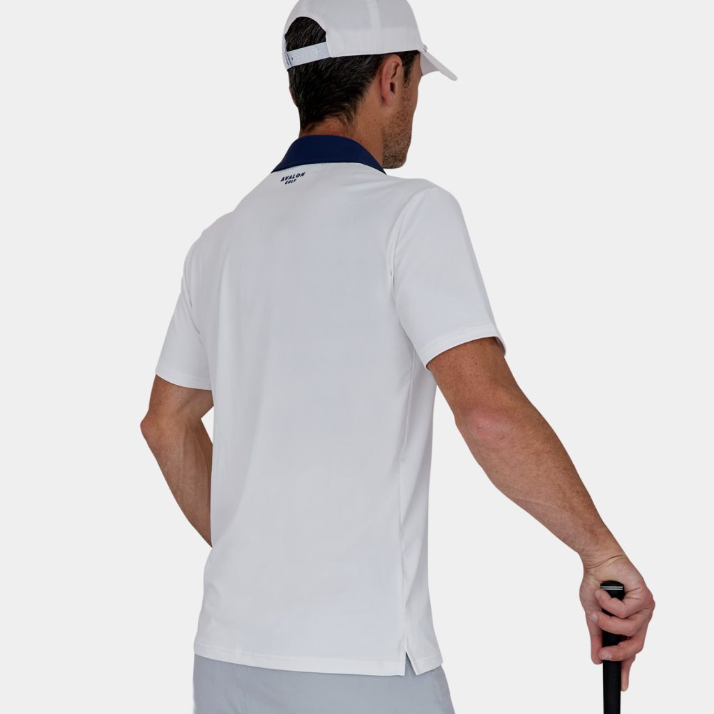 Performance Golf Polo: White & Navy | Luxury Mens Golf Shirts