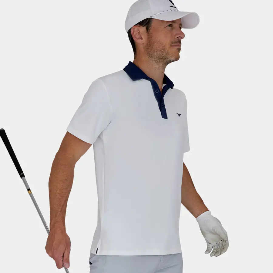 Performance Golf Polo: White & Navy | Luxury Mens Golf Shirts