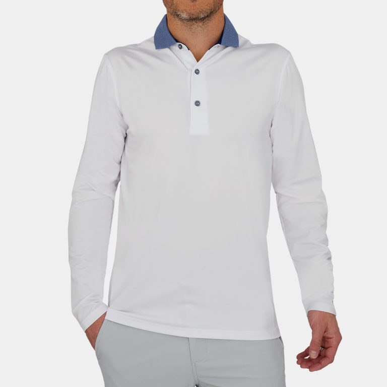 Shop the Luxe Long Sleeve Golf Polo in White: Avalon Golf Apparel