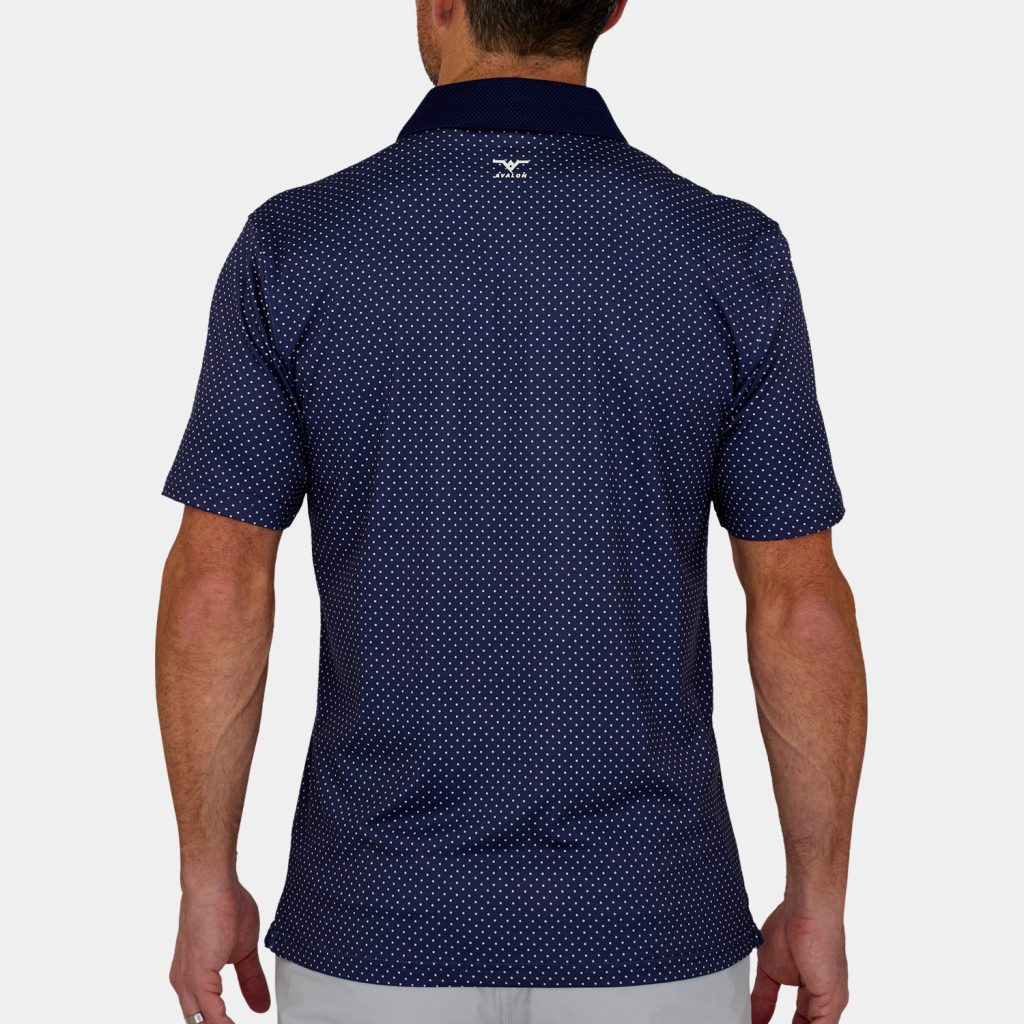 Avalon Luxe Navy Blue Dot Golf Polo | Luxury Mens Golf Shirts