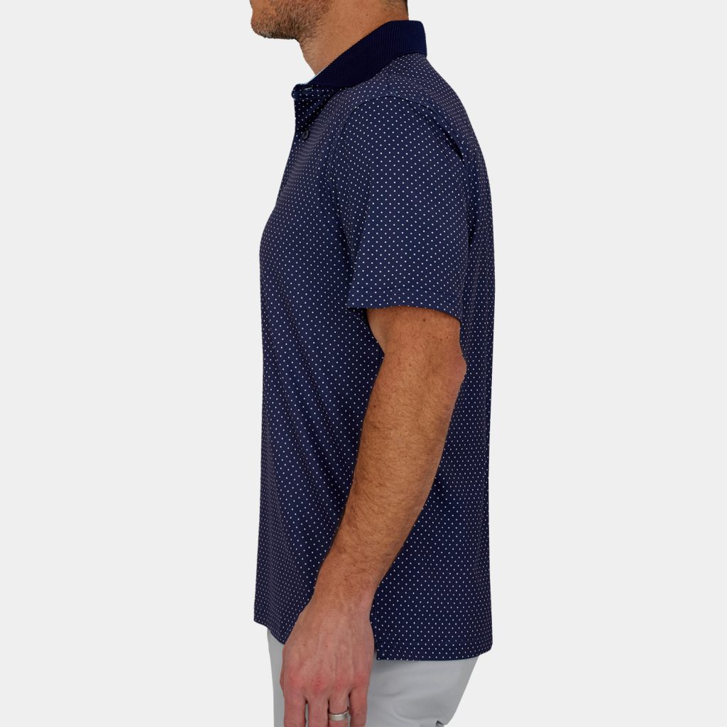 Avalon Luxe Navy Blue Dot Golf Polo | Luxury Mens Golf Shirts