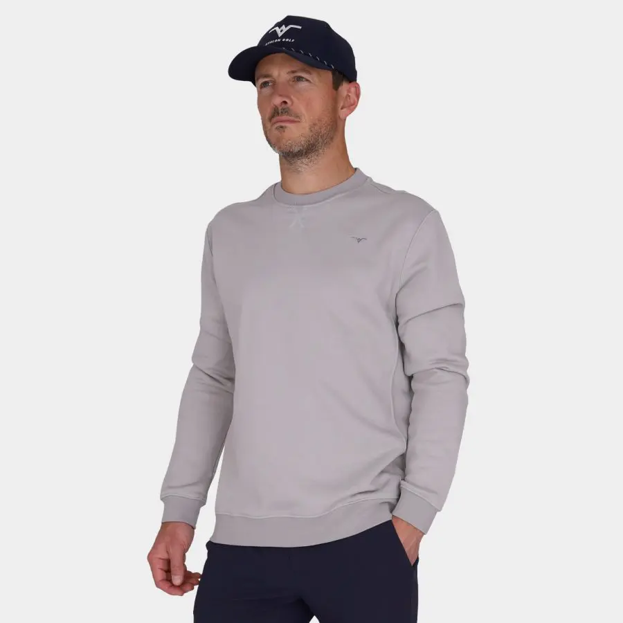 Mens Golf Crewneck Sweatshirt: Light Gray | Avalon Golf Apparel
