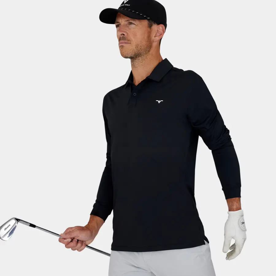 Mens Long Sleeve Golf Polo Shirt: Black | Avalon Golf Apparel
