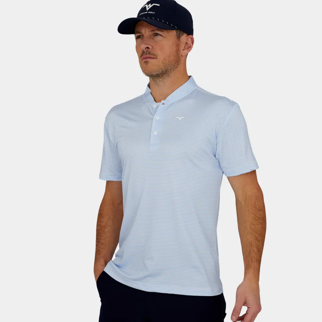 Shop the Performance Blade Collar Golf Polo: Light Blue Striped