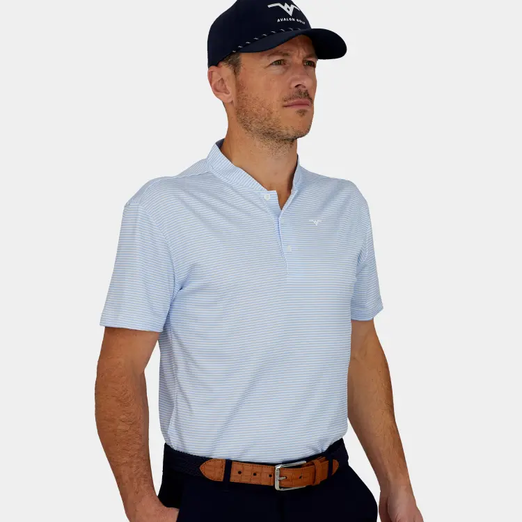Shop the Performance Blade Collar Golf Polo: Light Blue Striped