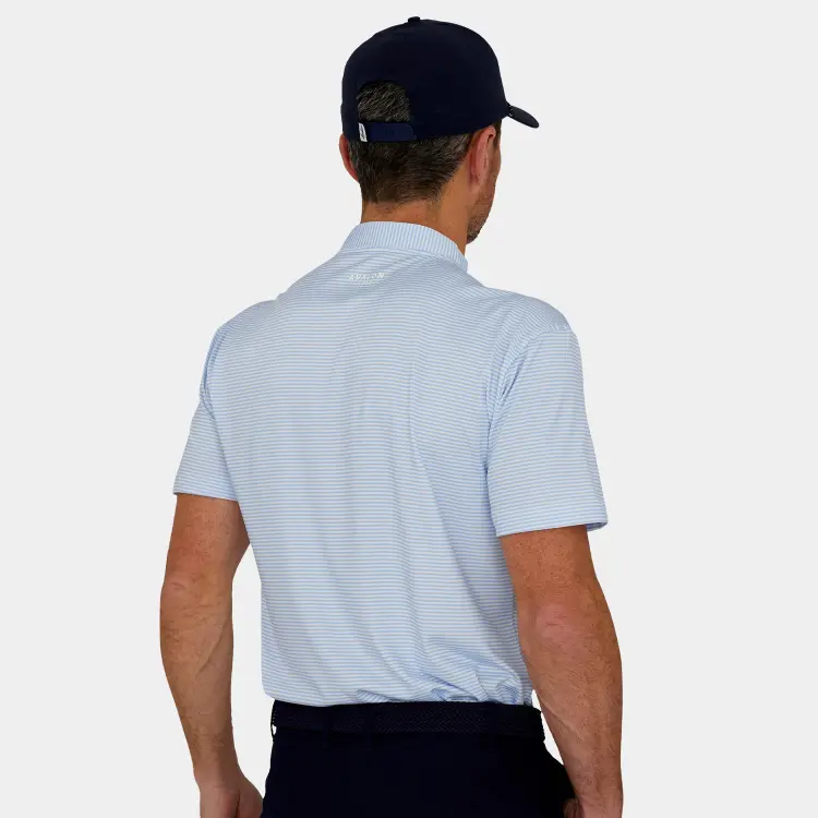 Shop the Performance Blade Collar Golf Polo: Light Blue Striped