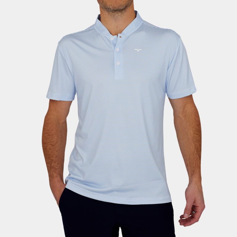 Shop the Performance Blade Collar Golf Polo: Light Blue Striped