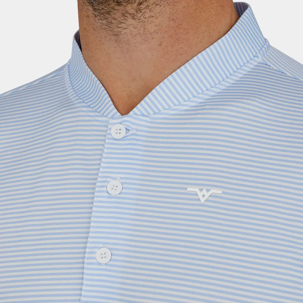 Shop the Performance Blade Collar Golf Polo: Light Blue Striped