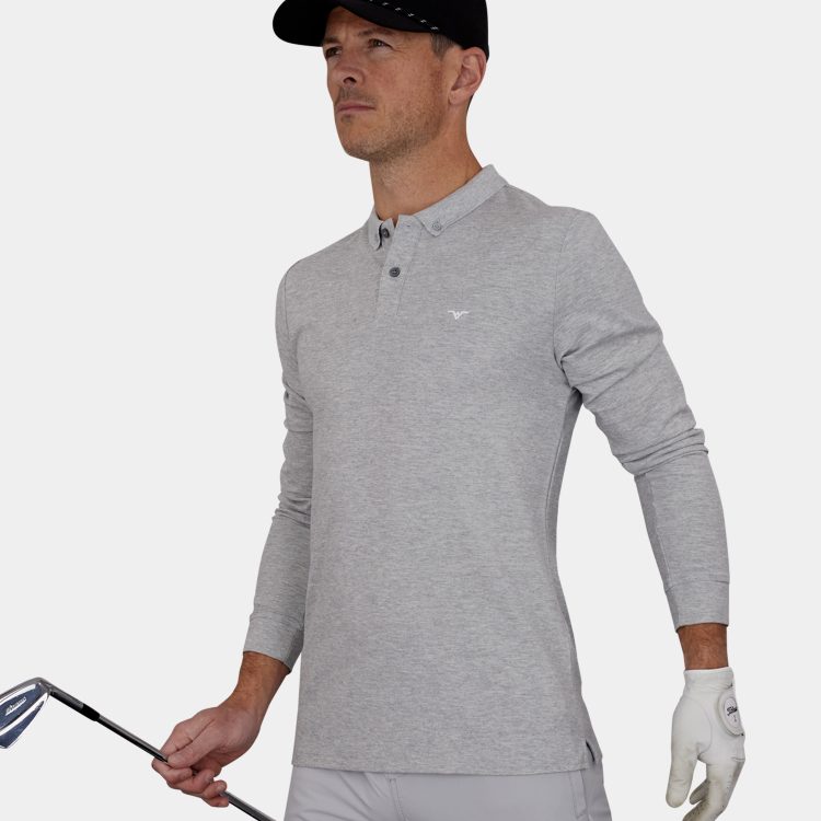 Pique Long Sleeve Polo: Gray | Avalon Modern Mens Golf Apparel