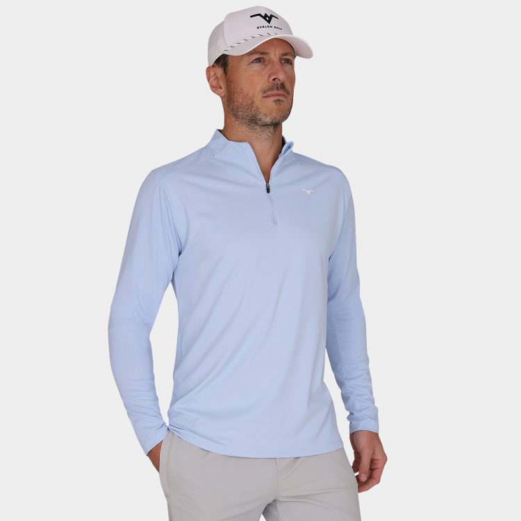 Tour Lite Golf 1/4 Zip: Sky Blue | Avalon Luxury Mens Golf Apparel