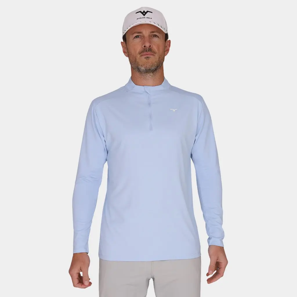 Tour Lite Golf 1/4 Zip: Sky Blue | Avalon Luxury Mens Golf Apparel