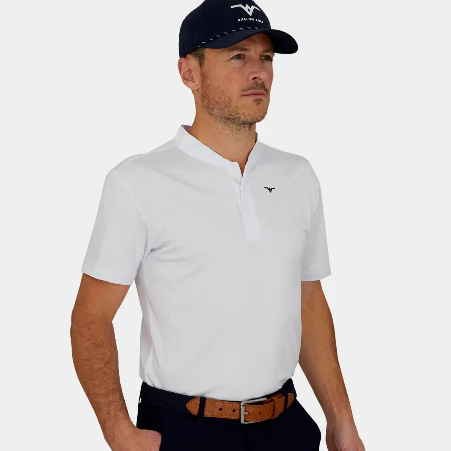 Performance Blade Collar Golf Polo: White | Avalon Golf Apparel