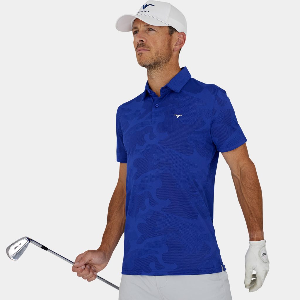 Tour Jacquard Golf Polo: Blue Camo | Avalon Men's Golf Apparel