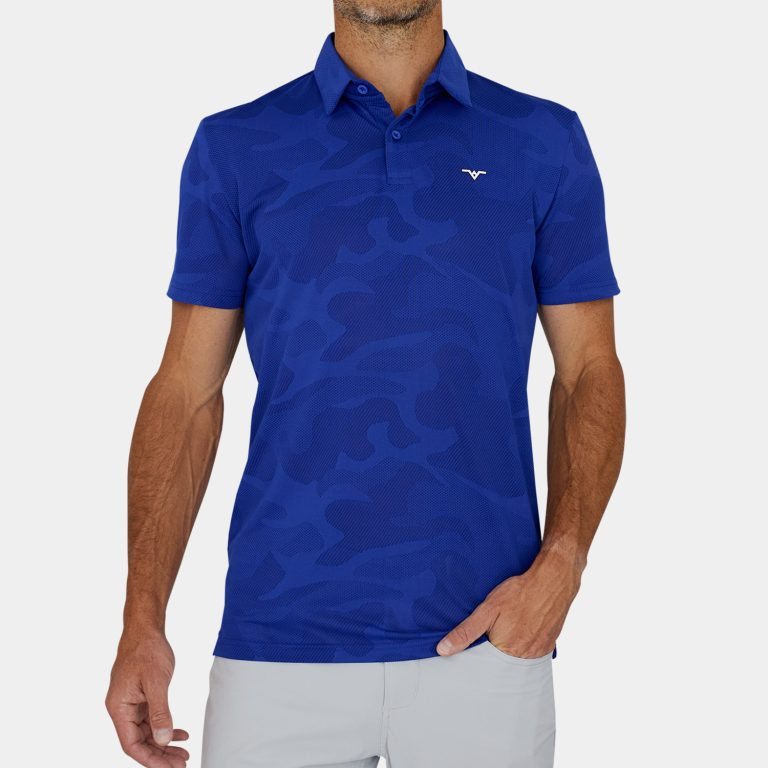 Tour Jacquard Golf Polo: Blue Camo | Avalon Men's Golf Apparel