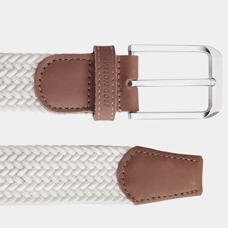 Cream & Tan Leather Golf Belt | Avalon Players Stretch Woven Belt
