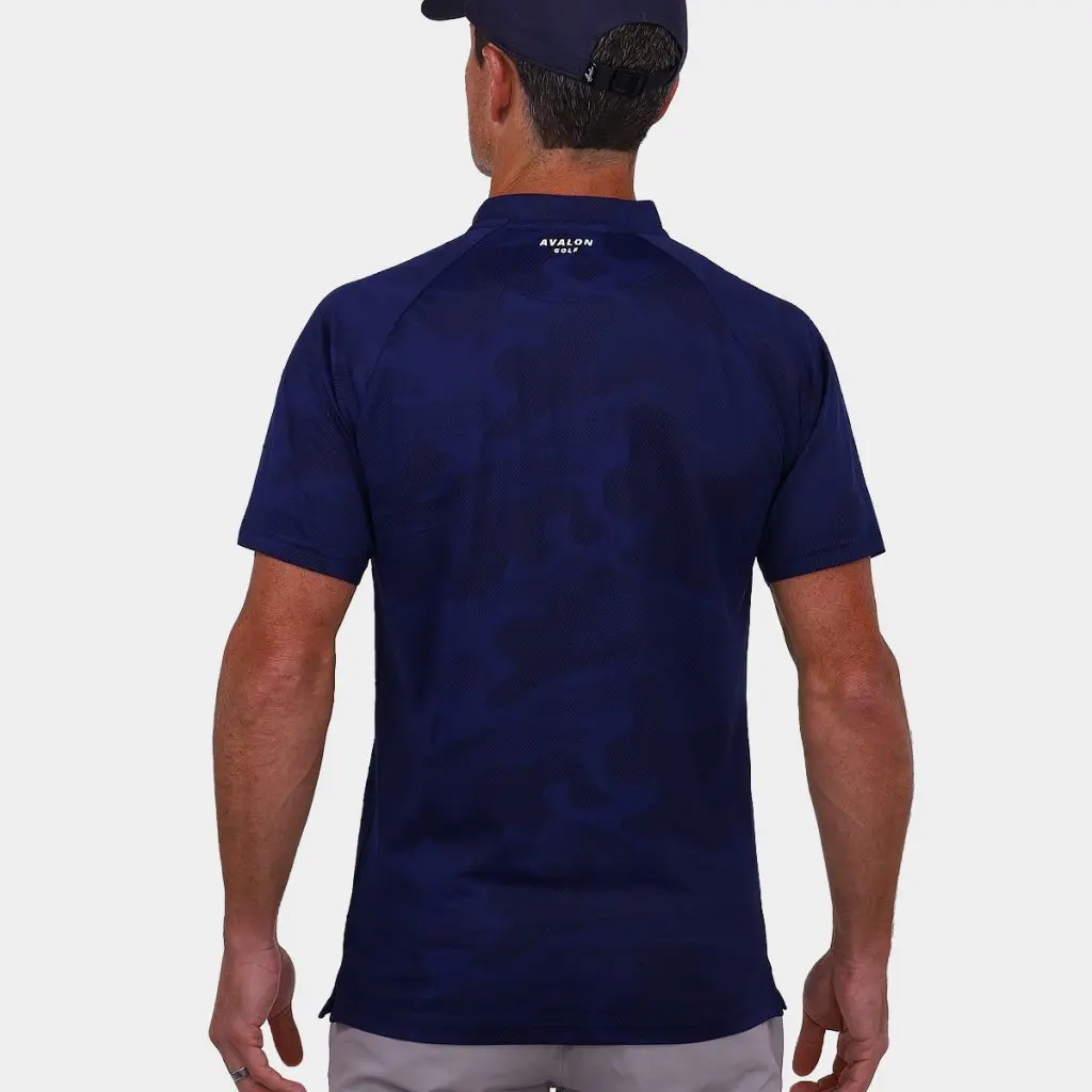 Navy Blue Golf Shirt with Blade Collar | The Avalon Tour Blade Shirt