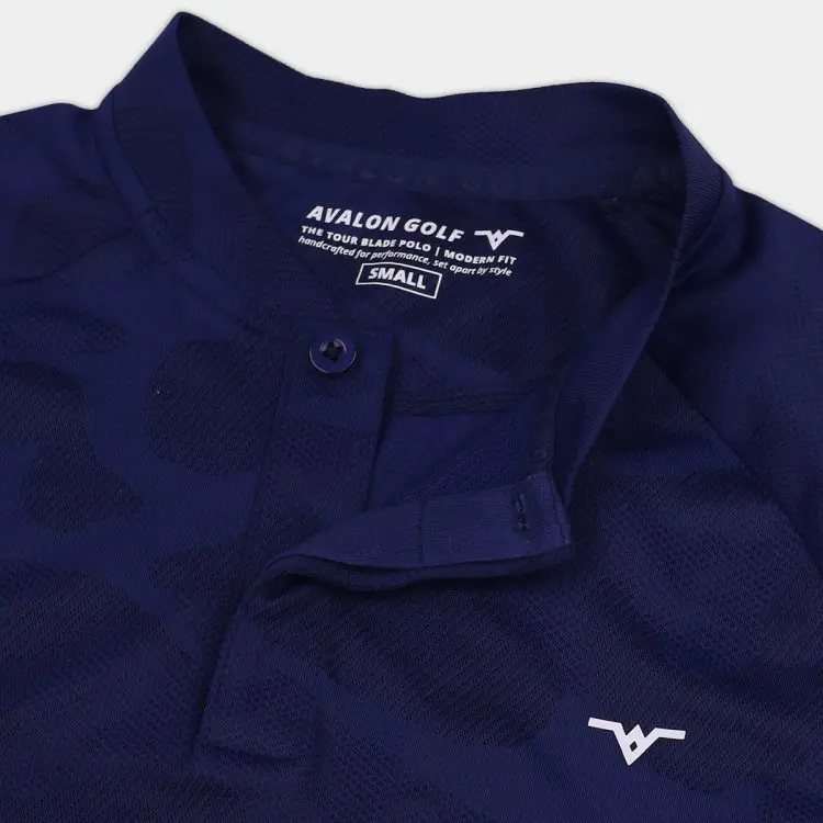 Navy Blue Golf Shirt with Blade Collar | The Avalon Tour Blade Shirt