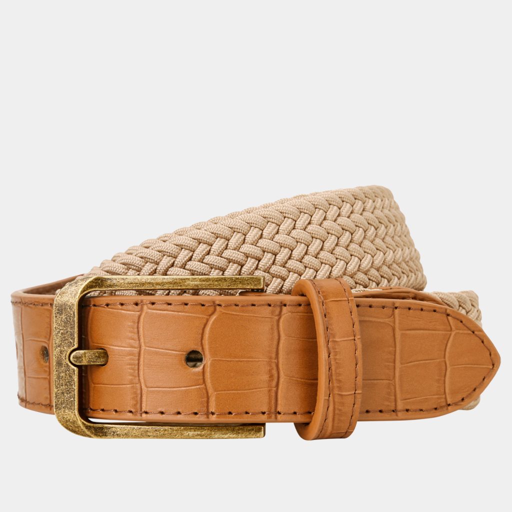 Luxe Mens Golf Belt: Tan | Leather Tips + Comfort Stretch Band