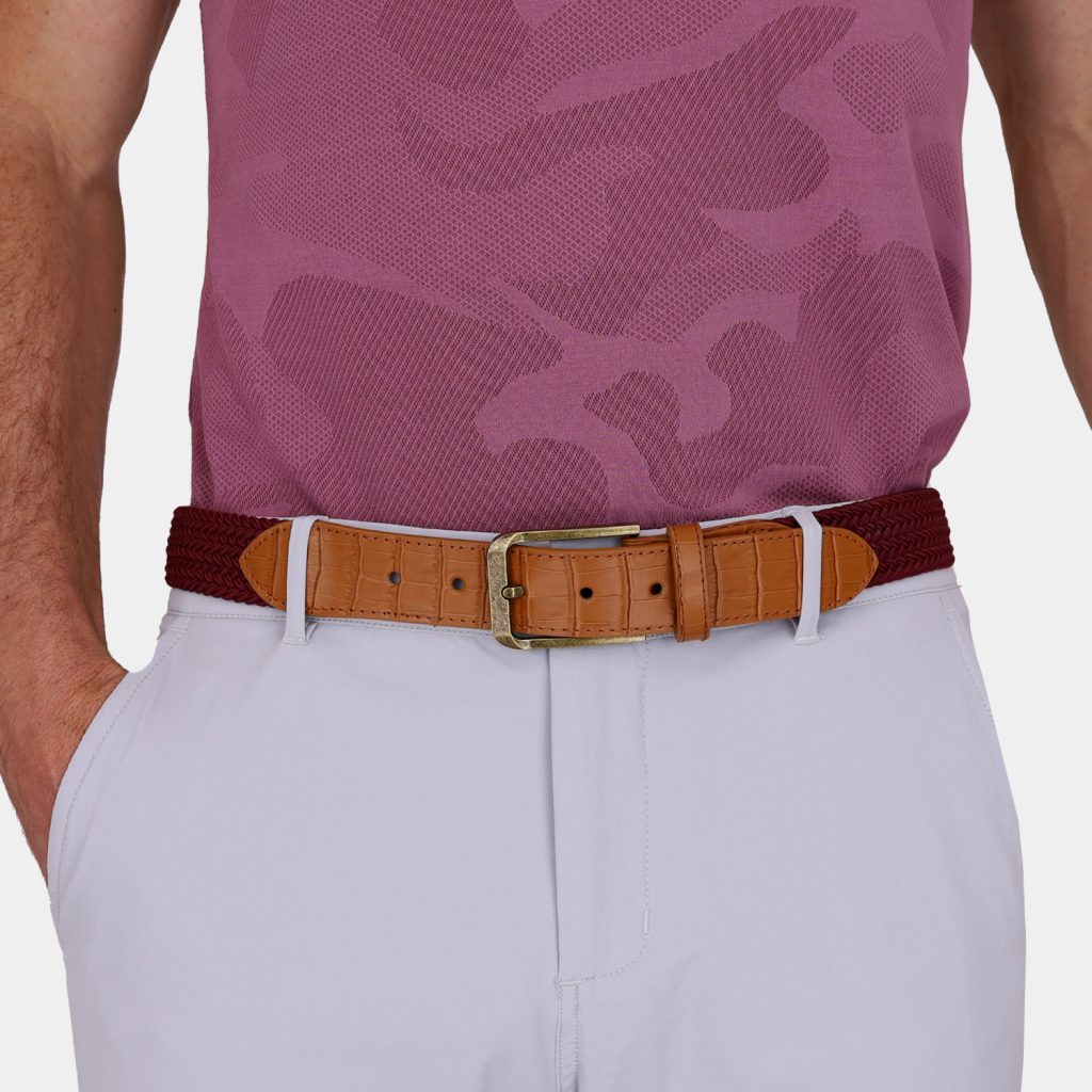 Luxe Men's Golf Belt: Maroon | Comfort Stretch Band + Leather Tip