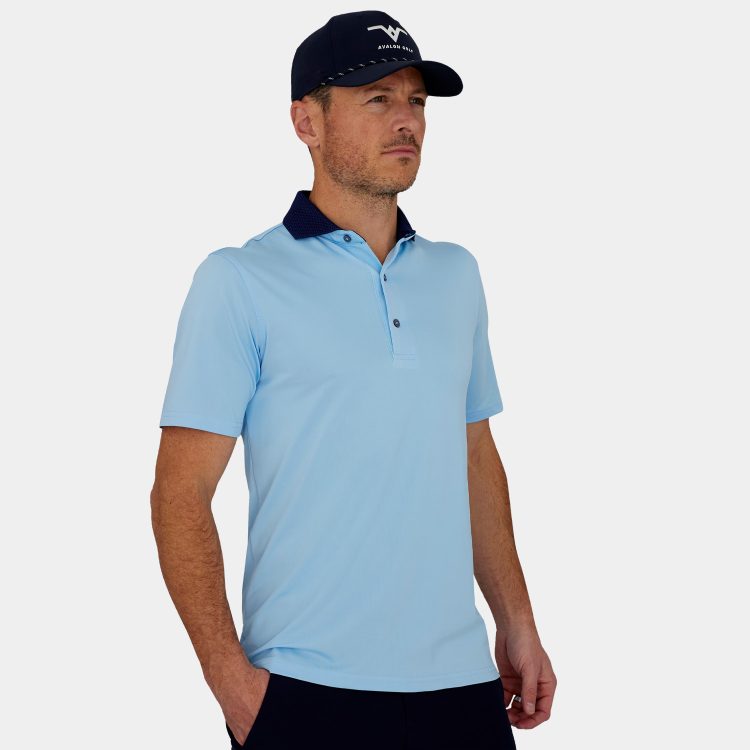 Shop Luxury Golf Shirts for Men: Avalon Luxe Golf Polo - Light Blue
