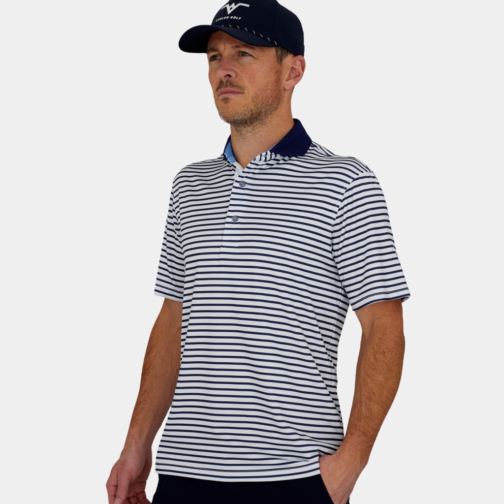 Shop Avalon Luxe Blue Stripe Golf Polo | Luxury Mens Golf Shirts