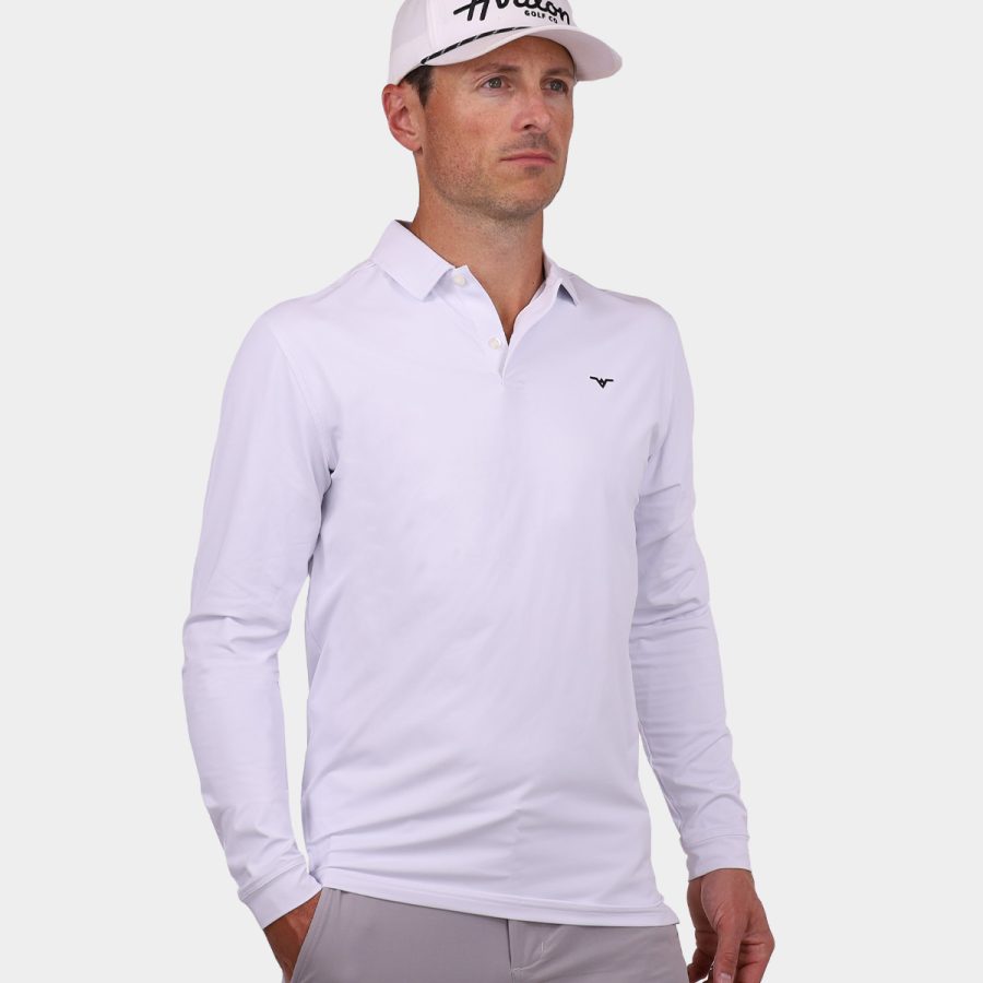 Mens Long Sleeve Golf Shirt: White | Avalon Performance Polo's