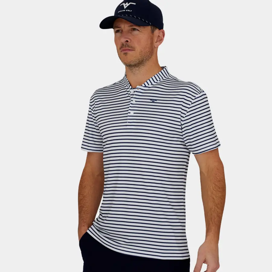 Navy Blue Stripe Golf Polo: Shop Avalon Performance Blade Collar