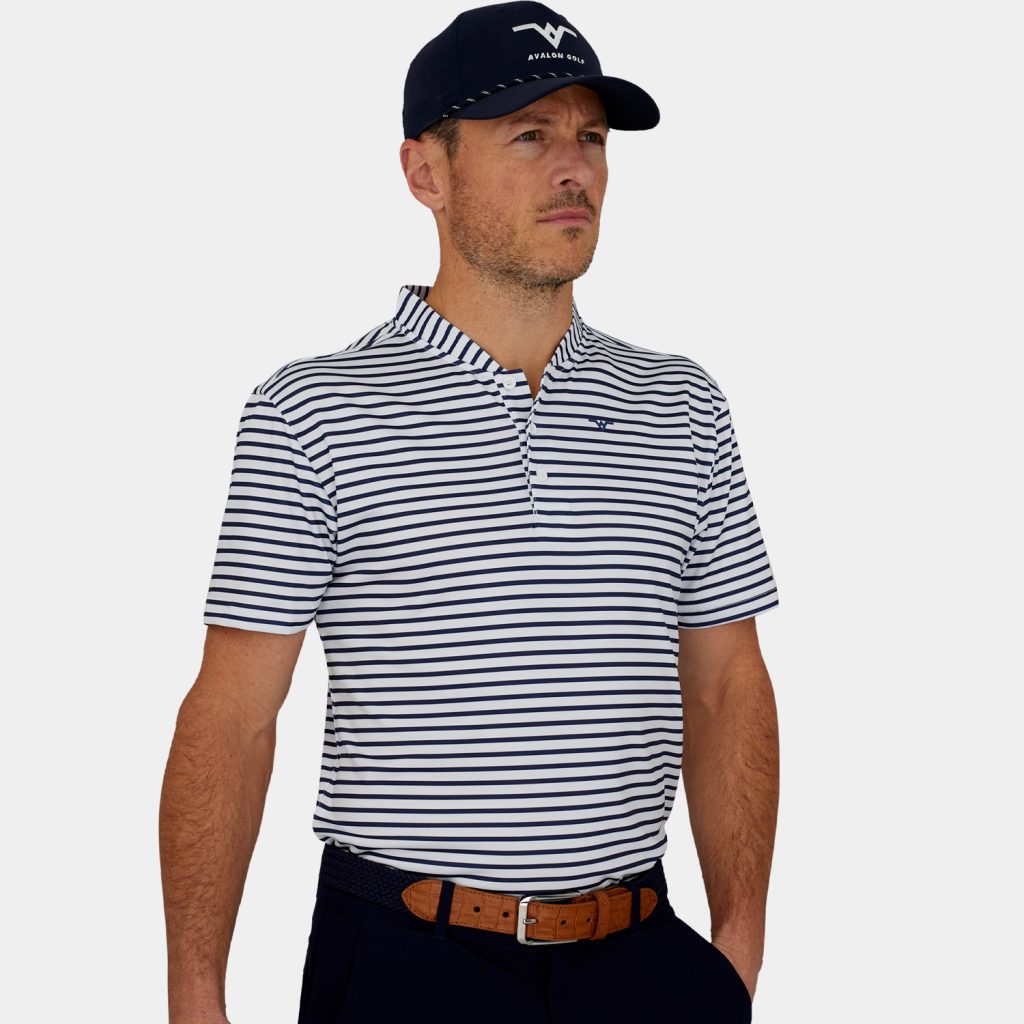 Navy Blue Stripe Golf Polo: Shop Avalon Performance Blade Collar