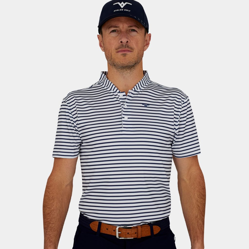 Navy Blue Stripe Golf Polo: Shop Avalon Performance Blade Collar