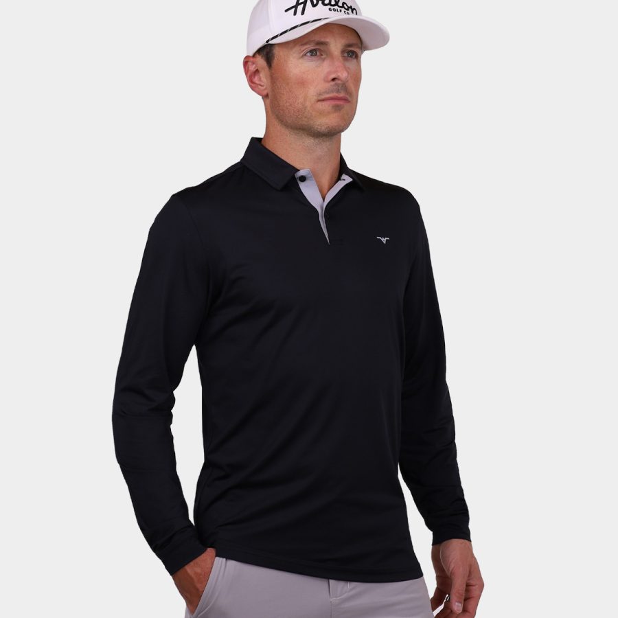 Performance Long Sleeve Golf Polo Black | Avalon Golf Co