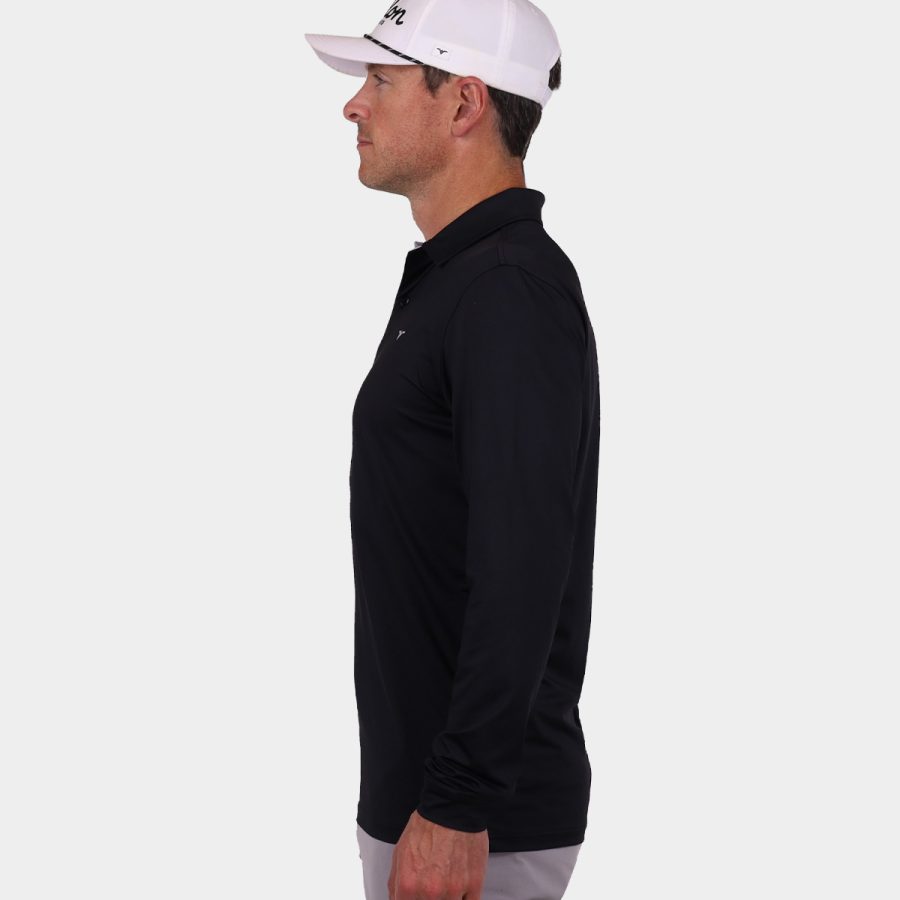 Performance Long Sleeve Golf Polo Black | Avalon Golf Co