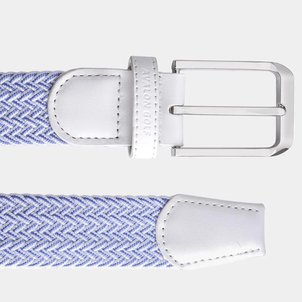 The Players Golf Belt: White & Baby Blue Stripe | Avalon Golf Co