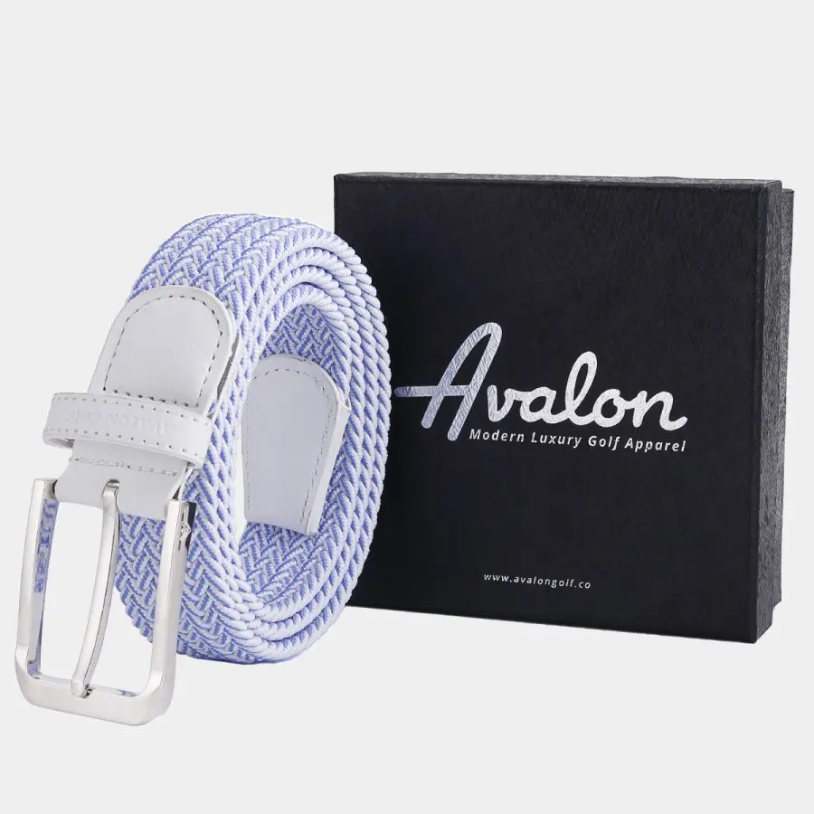 The Players Golf Belt: White & Baby Blue Stripe | Avalon Golf Co